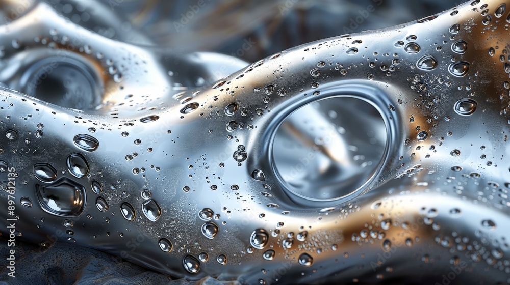 Futuristic aluminum flux droplets in melted chrome liquid metal blobs ...