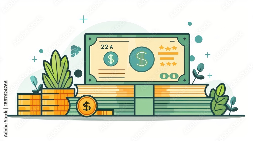 Simple flat style illustration of money in a corporate context, using ...