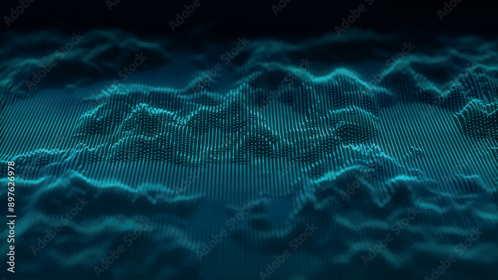 Futuristic point wave of particles. Visualization of sound waves ...