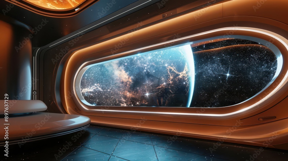 futuristic spacecraft interior with sleek minimalist design a large ...