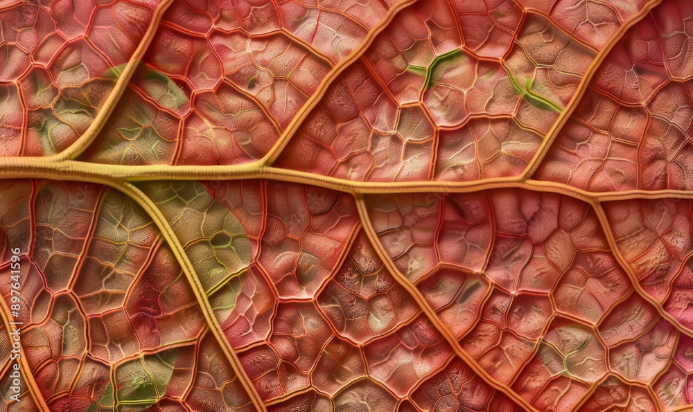 Detailed look at the structure of a leaf, highlighting the veins and ...