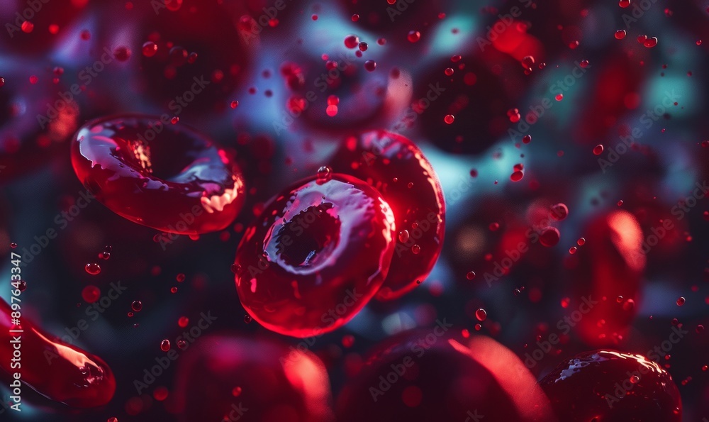 Macro photograph of red blood cells under microscope, highlighting ...