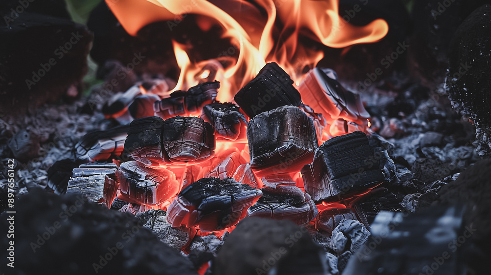 Burning Biochar Charcoal, Pyrolysis and Carbon Capture Digital Concept ...