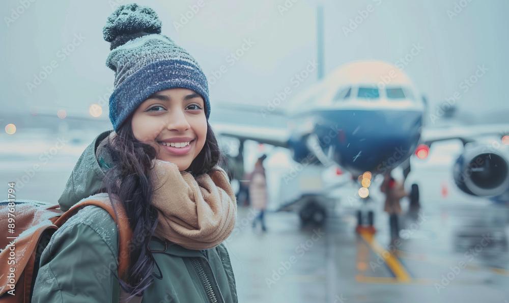 young indian student boarding flight,she is happy,traveling,flight ...