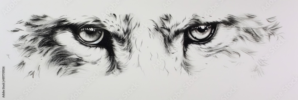 Wild Animal Eyes with Intense Gaze. Pencil Drawing of Eyes. Wild ...