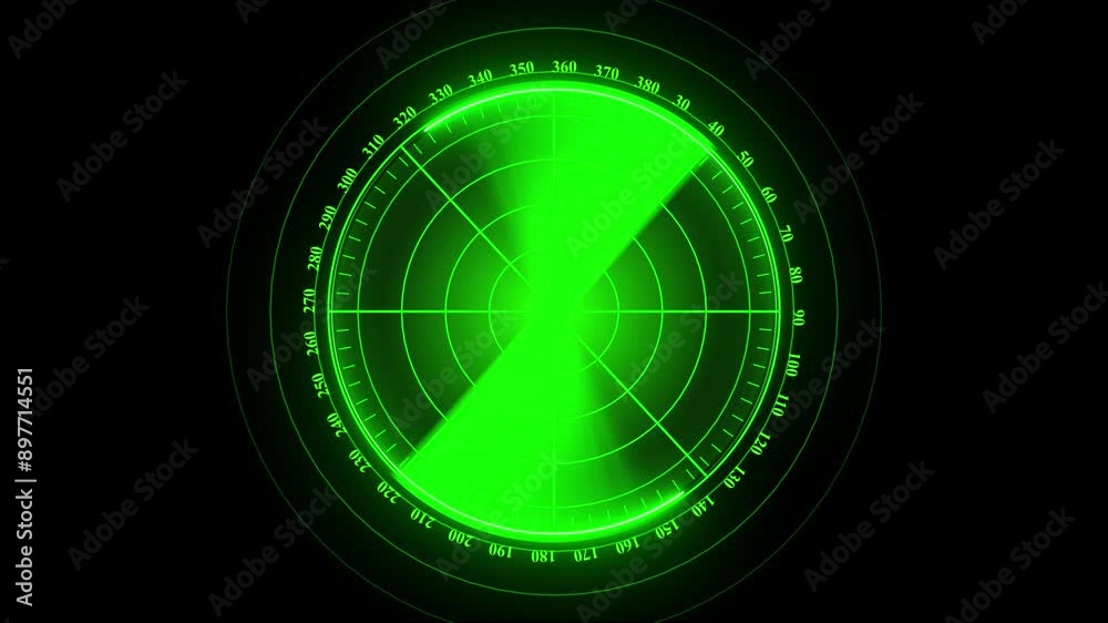 Signal transmitted Sonar radar. Glow green background with navigation ...