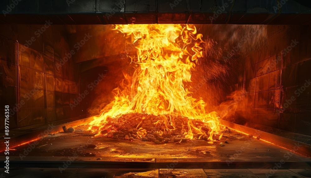 High-resolution image showing a cremation taking place in the furnace ...
