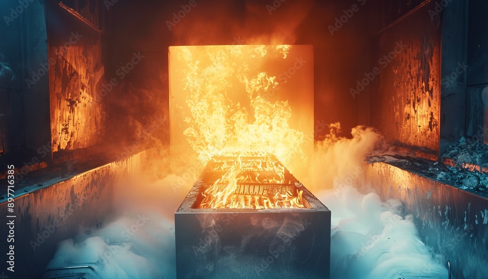 High-resolution image showing a cremation taking place in the furnace ...
