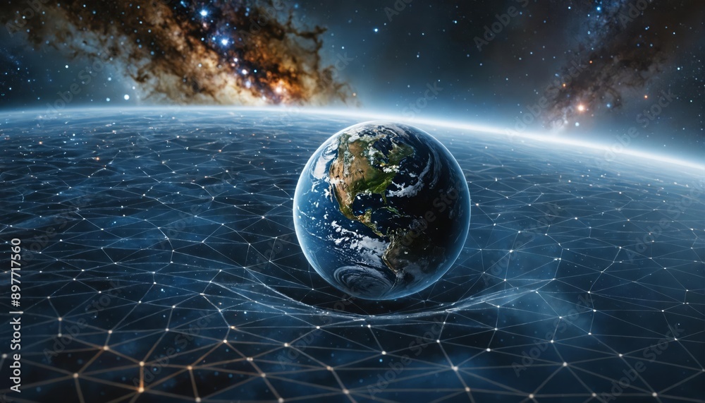 Representation of spacetime curvature, with the solar system's gravity force illustrating the ...