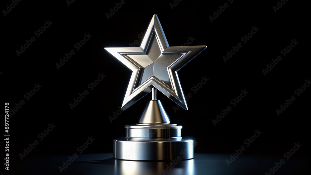 Shiny silver award trophy with a five-pointed star on top, isolated on ...