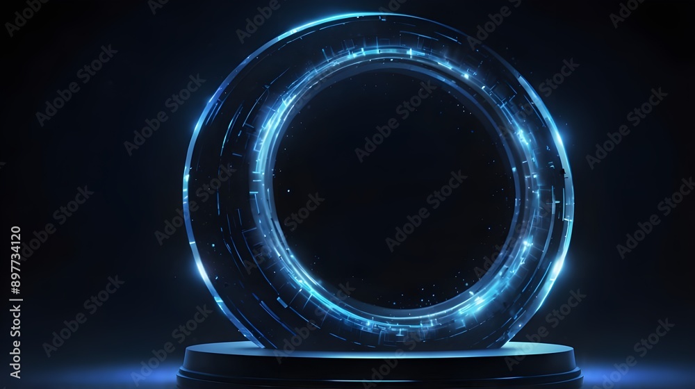 Holographic gateway in blue color. Magical gateway of imagination ...