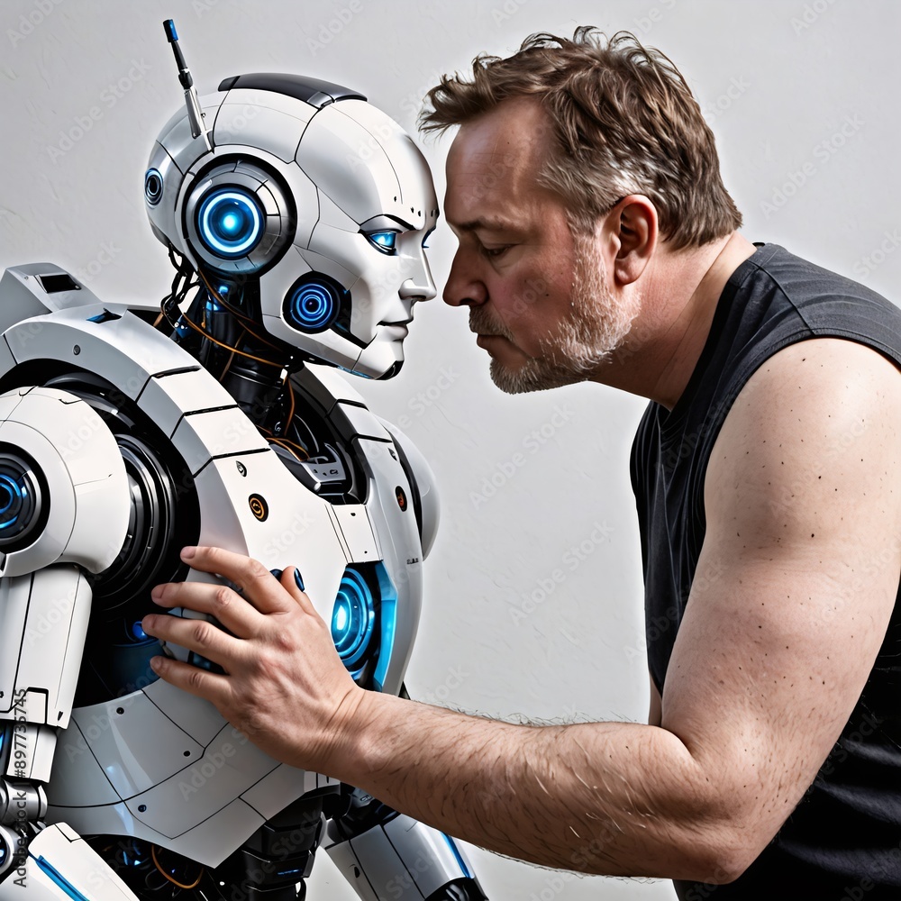 Robot love gamer, robosexual, guy and girl kissing a robot falling love ...