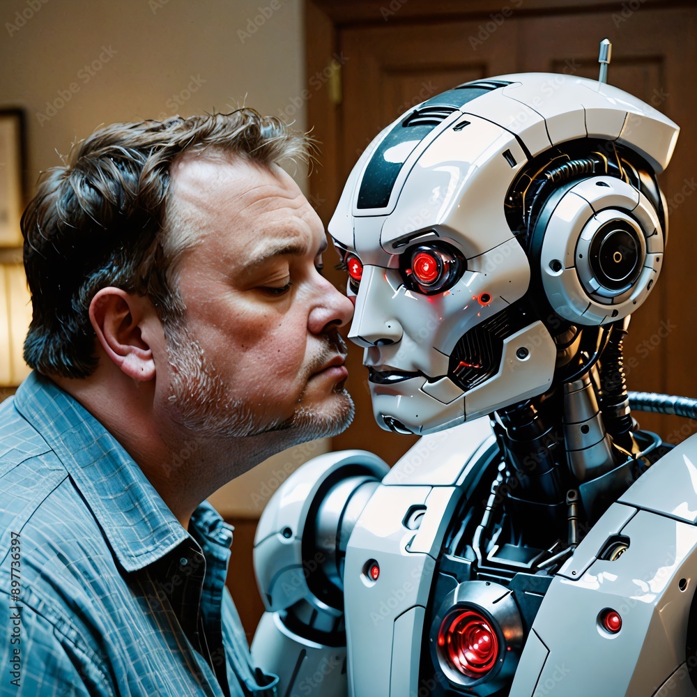 Robot love gamer, robosexual, guy and girl kissing a robot falling love ...