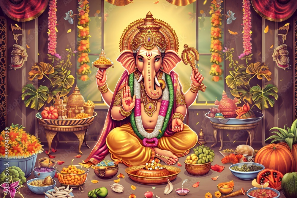 Prasad to elephant headed god Lord Ganesha on chaturthi with Pooja ...