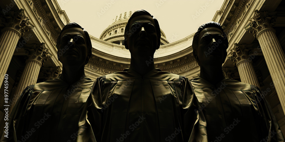 Vital Balance of Checks and Balances: Three judges, standing beside a ...