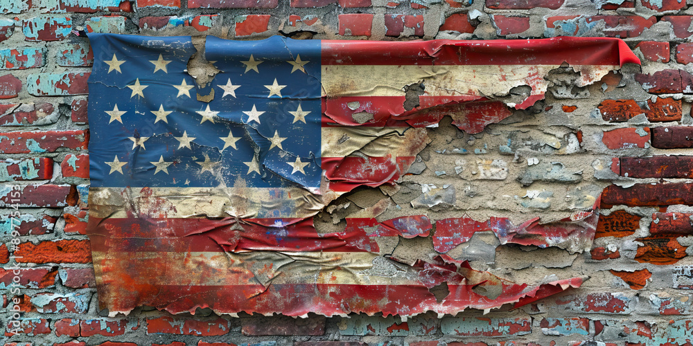 The fraying fabric of unity a tattered American flag. Stock Photo ...