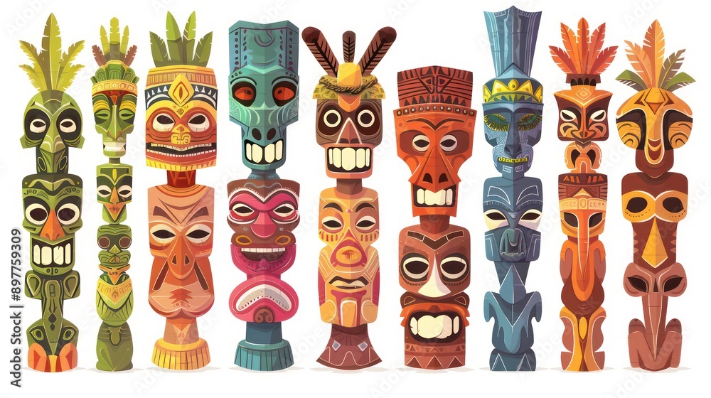 Hawaiian totem tiki mask. Hawaii or Polynesian island ancient native ...