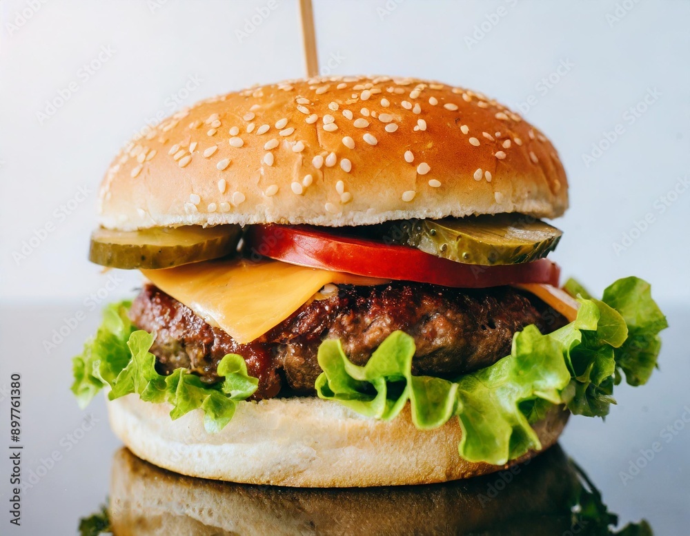 Perfect hamburger classic burger american cheeseburger isolated on ...