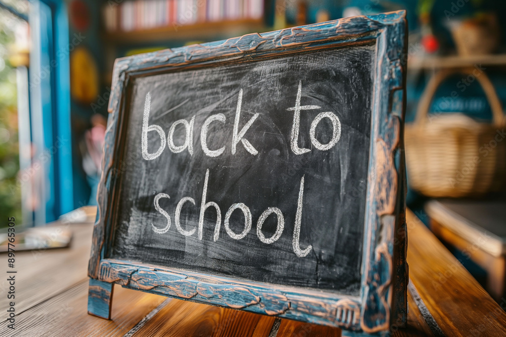 Chalkboard with back to school message, wooden rustic frame, education ...