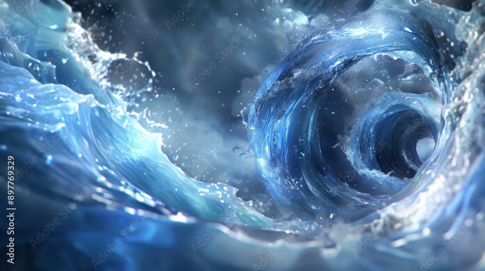Dynamic and powerful ocean wave creating a whirlpool effect with ...