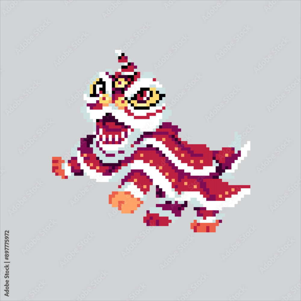 Pixel art illustration Lion Dance. Pixelated Lunar Lion. Lunar Lion ...