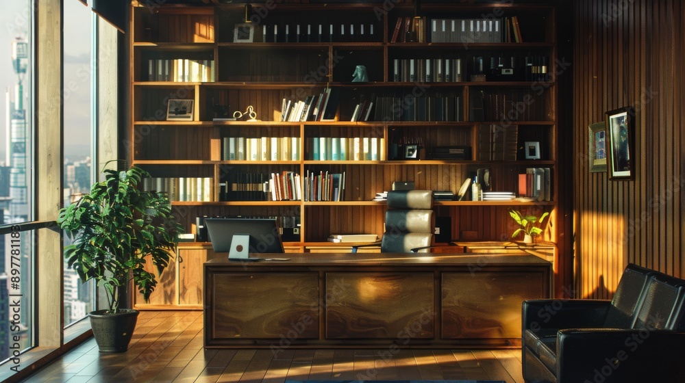 high-resolution, ultra-realistic, 4K, cinematic image of a office room ...
