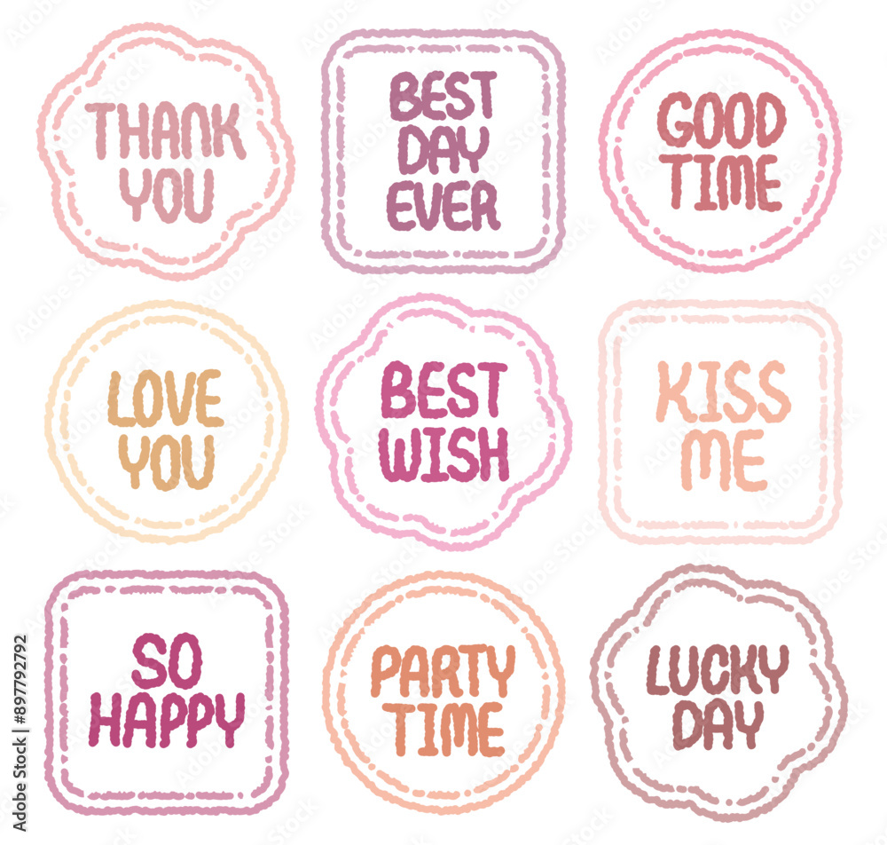 Set of hand draw style cute pink memo blank. Retro romantic dialog box ...