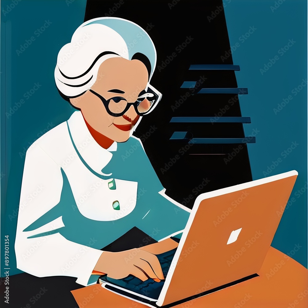 Old woman lady on laptop, yelling at the phone, enjoying the internet ...