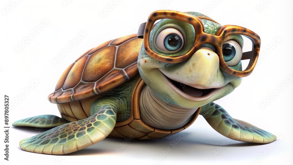 Adorable cartoon old sea turtle with goggles and a friendly smile ...