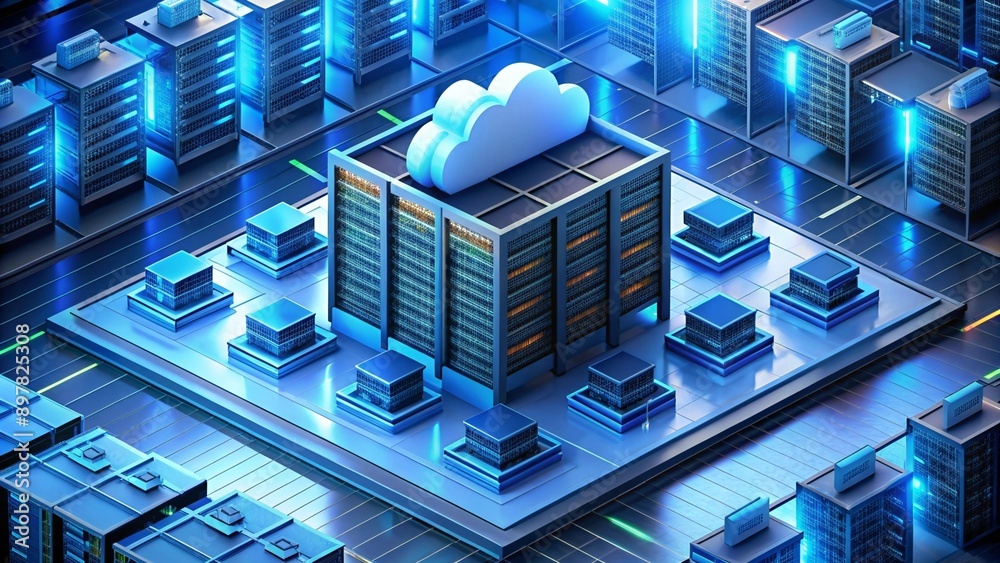 isometric cloud computing technology depicting a modern data ...