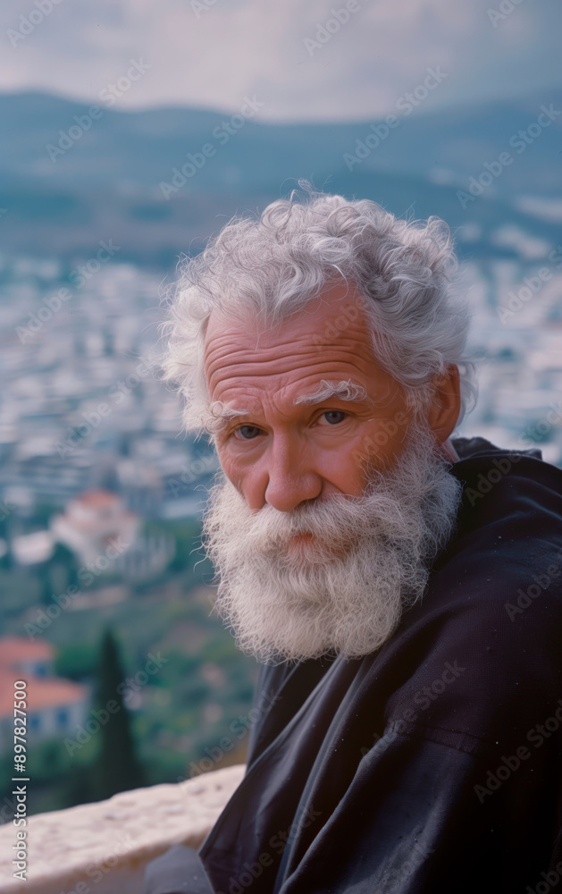 Visual representation of an ancient Greek philosopher with a white ...