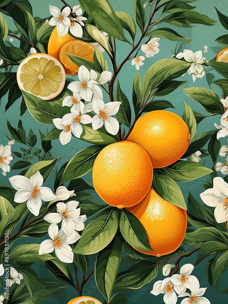 Vibrant Summer Citrus Fruits Wallpaper: Lush Green Leaves, Fresh ...