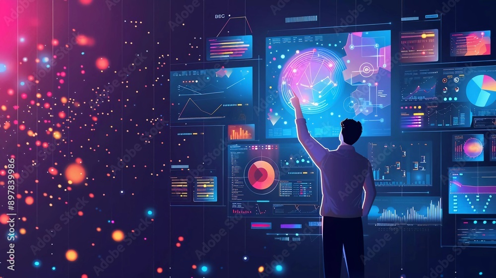 Big data technology and data science. Data scientist querying, analyzing and visualizing complex ...