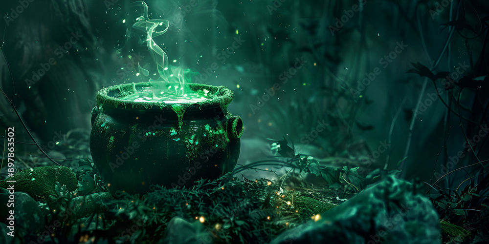 Enchanted Forest Cauldron: Mystical Green Potion in the Woods, Magical ...