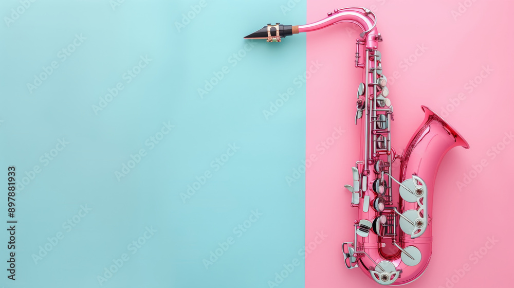 pink saxophone close-up, minimalistic concept of a jazz music festival ...