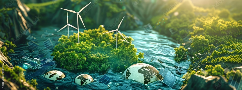 Green energy resources concept. Symbolizing renewable energy sources ...