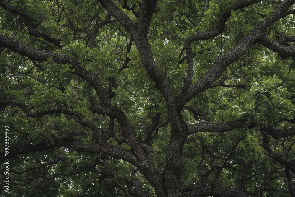 Urban tree canopy texture, highlighting the detailed and rich textures ...