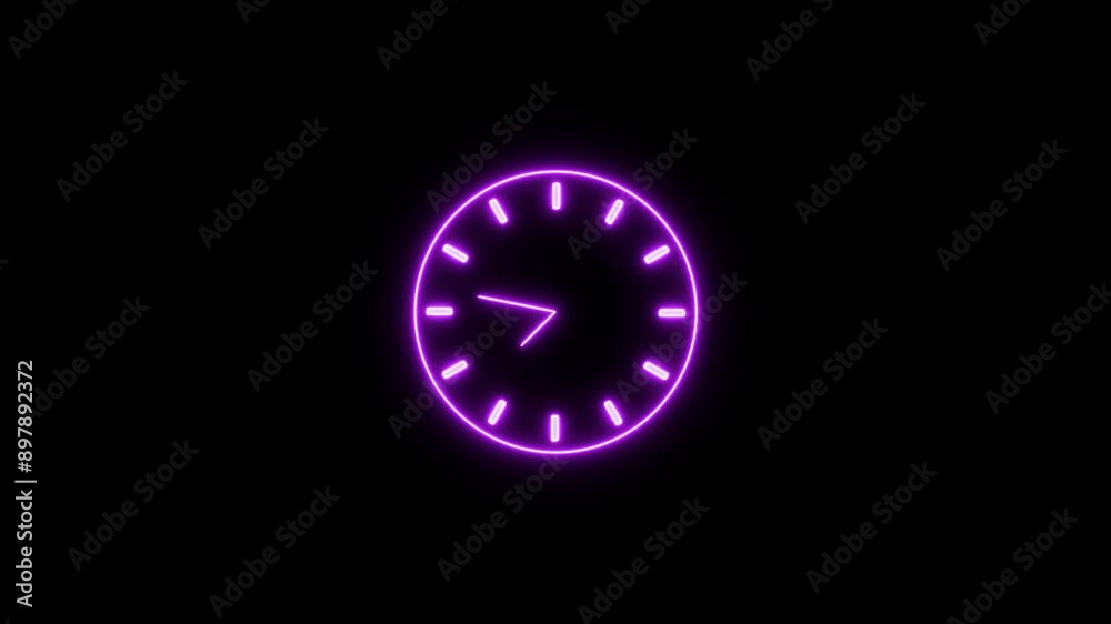 clock icon neon glowing magenta color animation. black background 24 ...