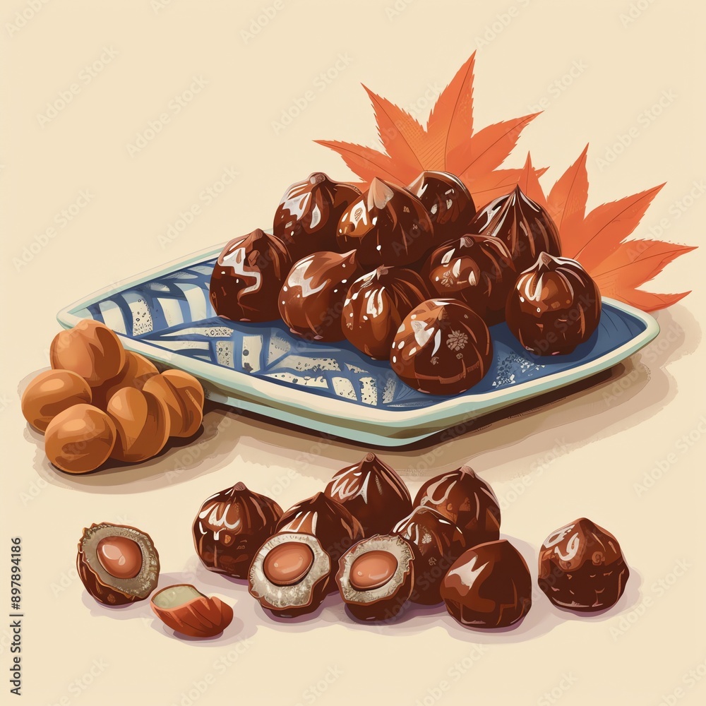 Create a vector illustration of a a Kuri kinton (sweet chestnut paste ...