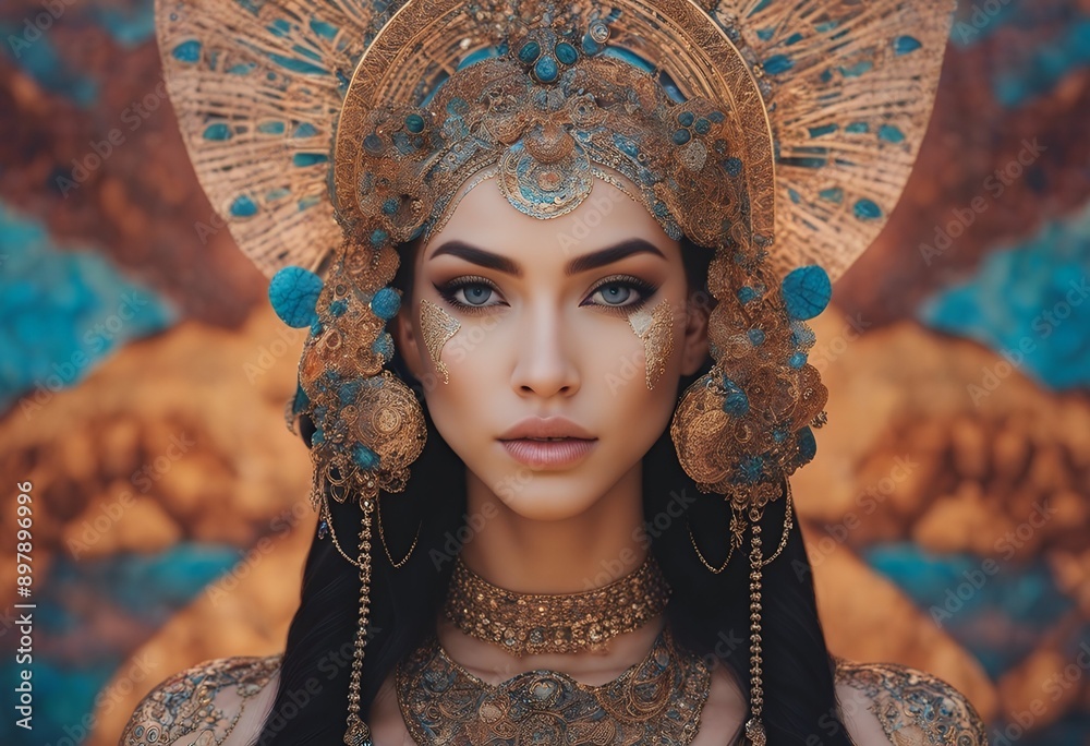 goddess ornamental symbol make up glamour eye background crackle mandala woman beautiful ...