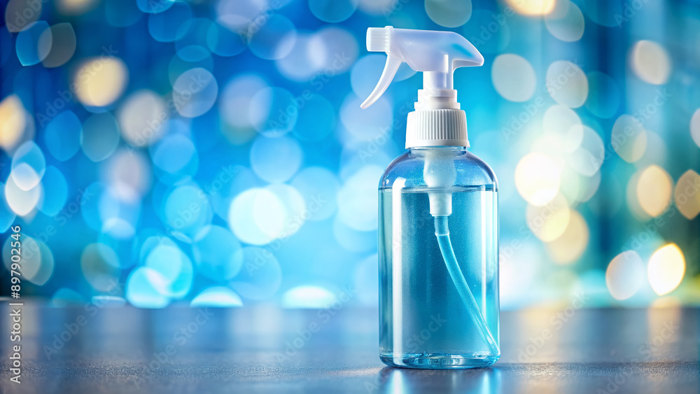 Clear plastic bottle of antibacterial liquid spray sanitizer with ...