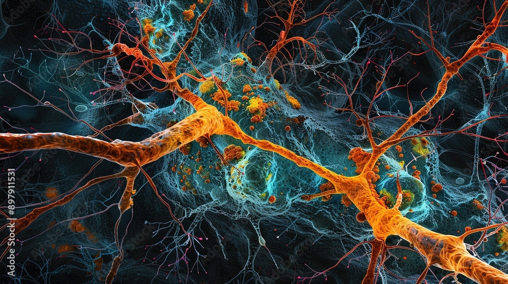 Detailed Diagram of Hypothalamic Neurons with Long Axons Connecting to ...