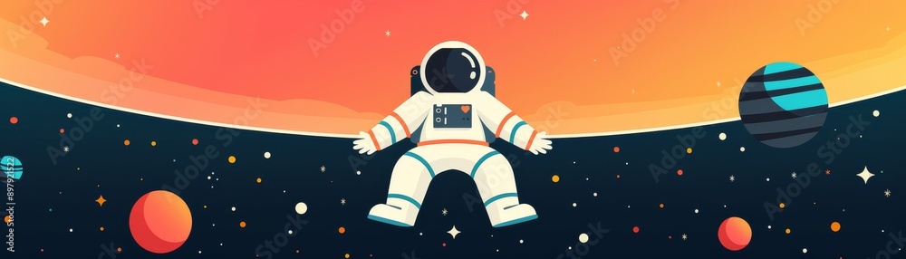 Simplified cartoon astronaut floating in space, made of basic shapes ...