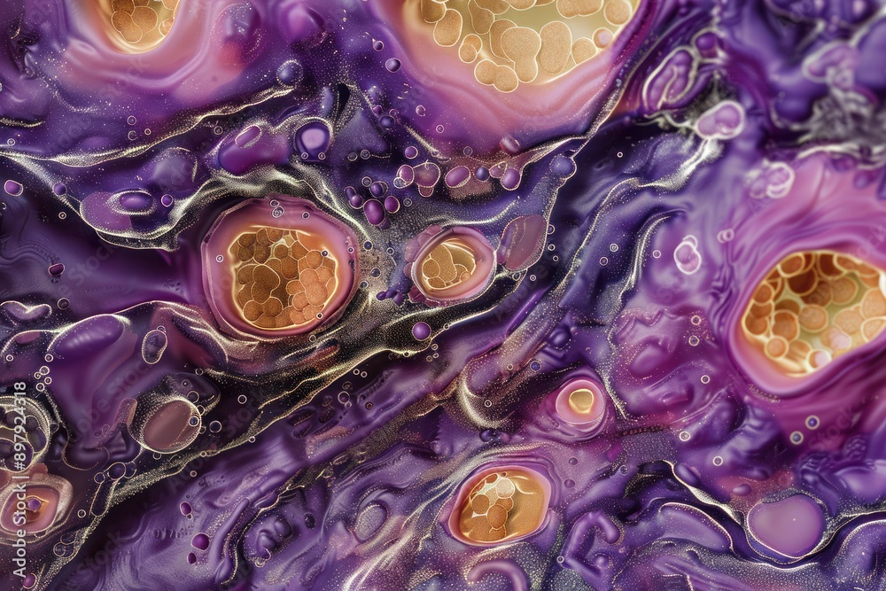 Close-up of a microscopic view of liver cells, showing hepatocytes and ...