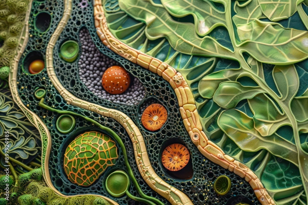 Close-up of a microscopic view of plant cell structure, showing the ...