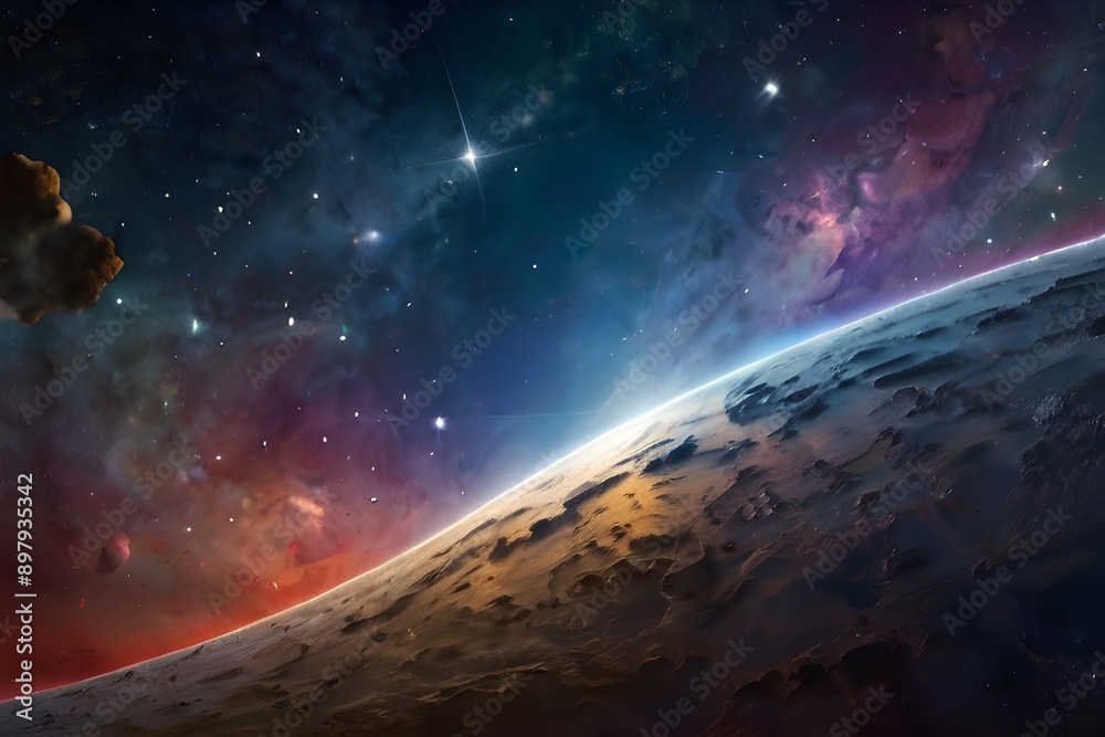 360 degree equirectangular projection space background with nebula and ...