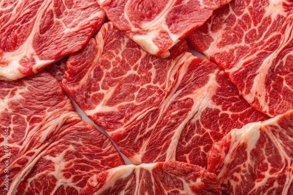 High-resolution image of raw meat texture featuring intricate marbling ...