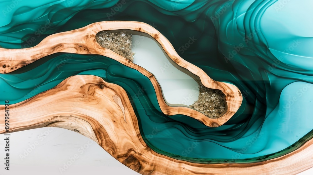 Continuous epoxy resin river table, unbroken flow of colors and ...