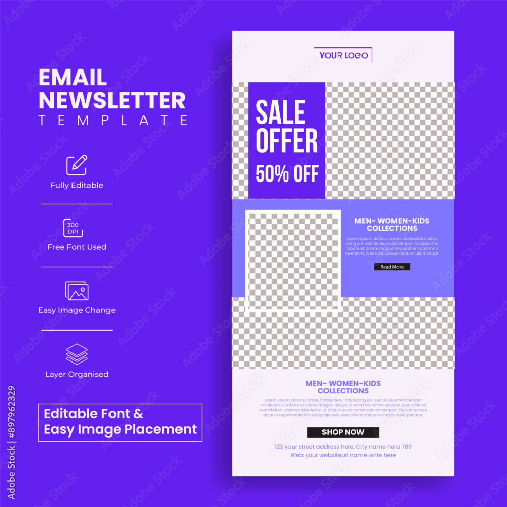 Vetor de Editable e-commerce email newsletter template for fashion sale ...
