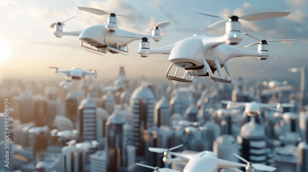 Skyline of the future with arrows soaring into the sky, illustrating ...